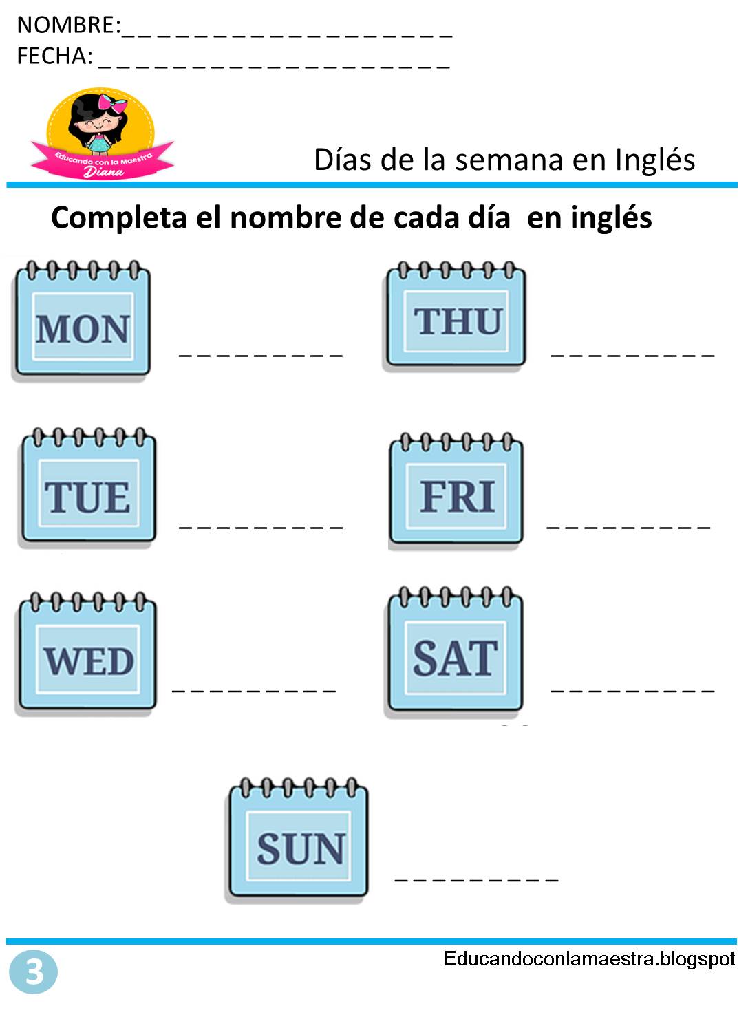 Educando con la Maestra: Dias de las semana y Meses en Ingles/ fichas ...