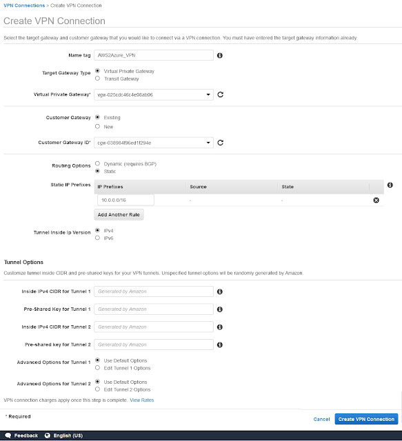 Connect AWS VPC and Azure VNET using native Site to Site VPN without ...