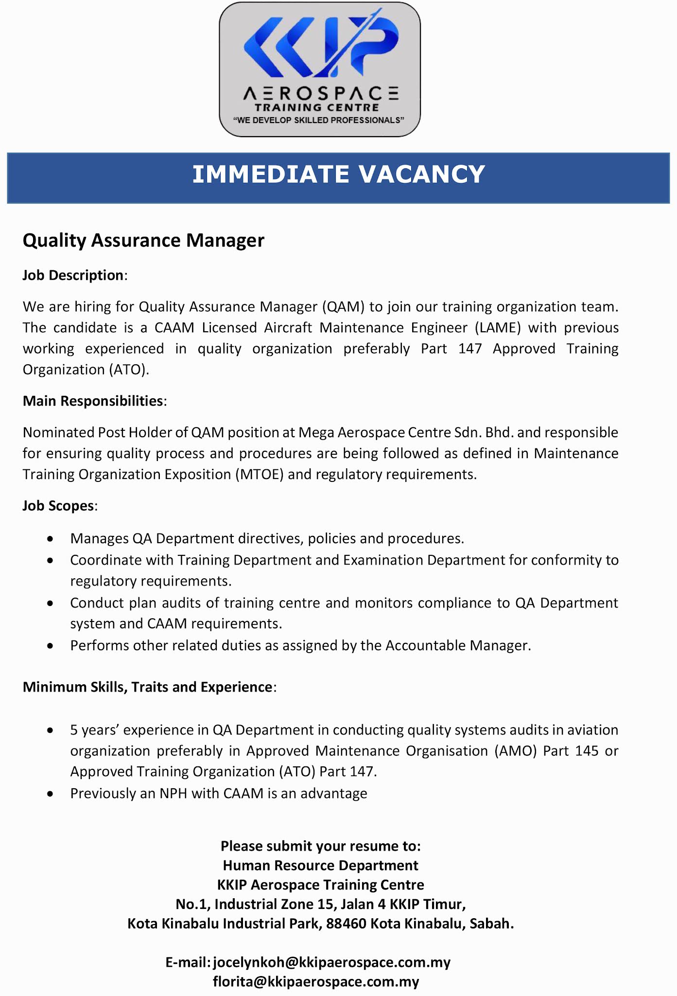 Kerja Kosong Sabah 2021 | Quality Assurance Manager - Jawatan Kosong ...