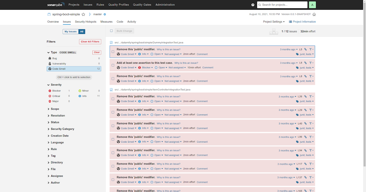 Java Sonarqube Issues Sekmesi