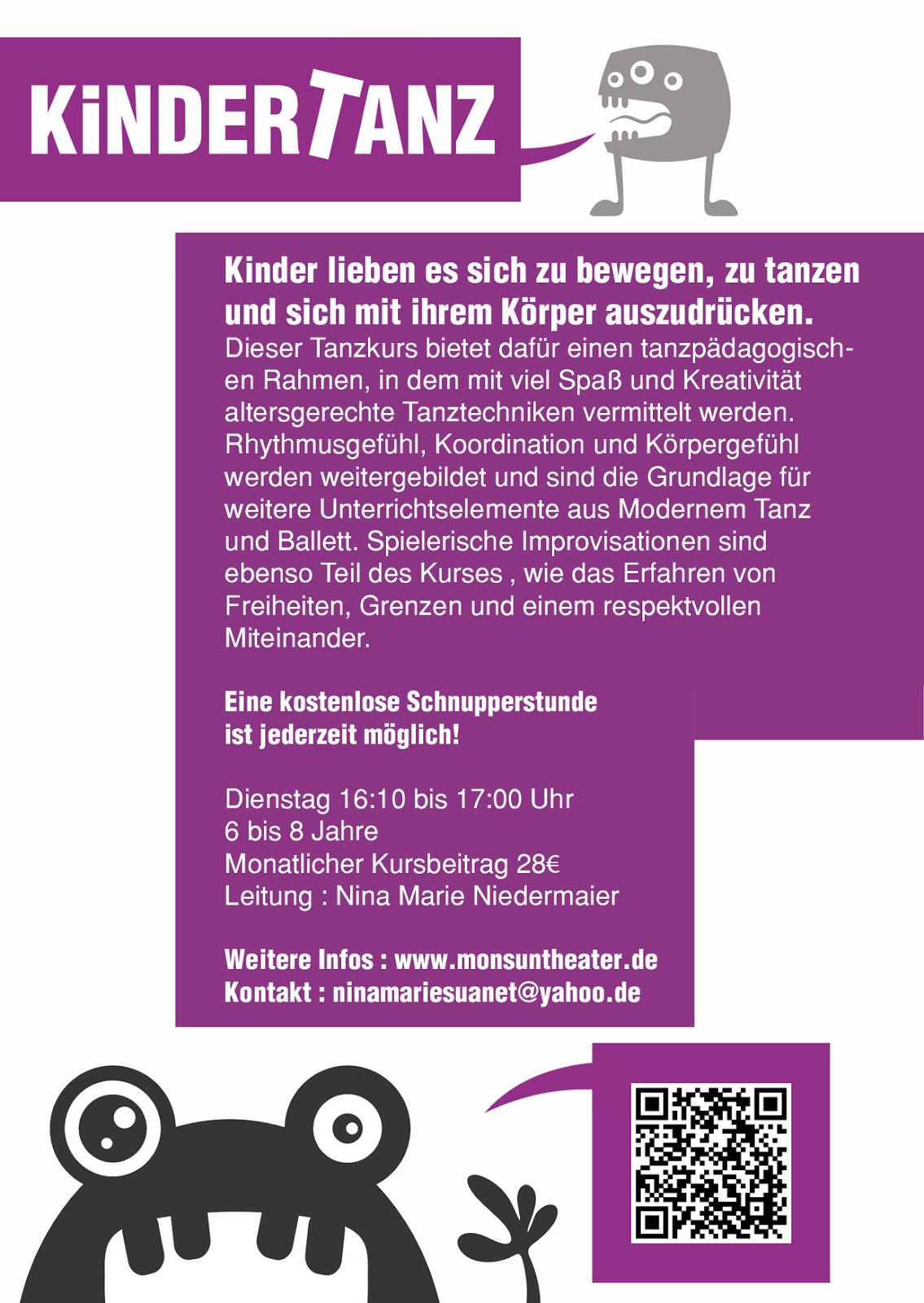 Meine neuen Tanzkurse bzw. Projekte im Monsuntheater, Kindertanz und ...