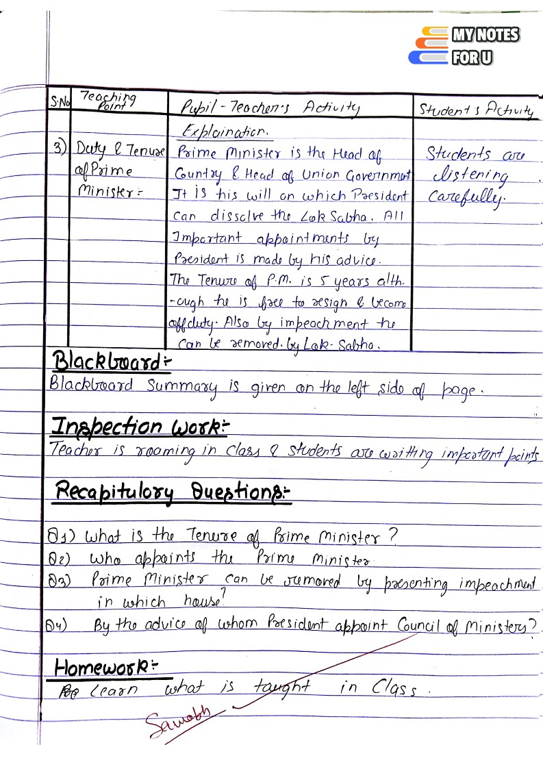 MACRO LESSON PLAN SOCIAL STUDIES (Appointment of Prime Minister)