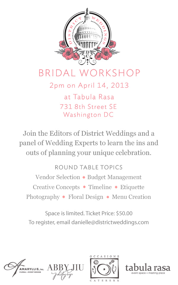 Bridal Bubbly: Bridal Workshop by District Weddings!