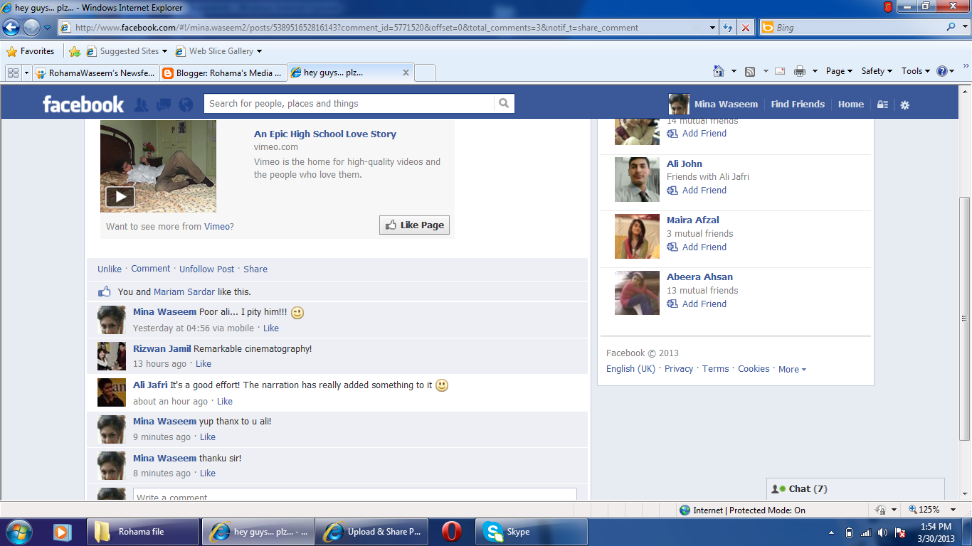 Rohama's Media Blog: Facebook Screen Shots