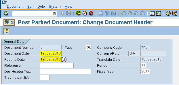 SAP - FICO MODULE LEARNING: Display the Document Parked and Change the Date and Amount