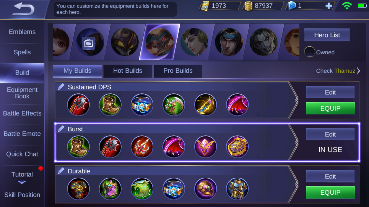 BEST BUILD FOR THAMUZ, ROLE FIGHTER - MOBILE LEGENDS GUIDE AND BUILD ITEMS!