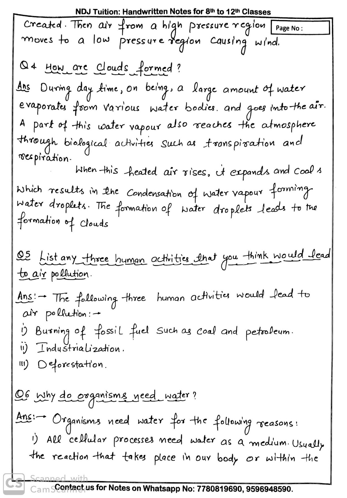 Natural Resources Handwritten Notes for Class 9th