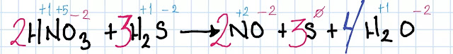 HNO3 + H2S ⇨ NO + S + H2O Balance Redox (Solución)