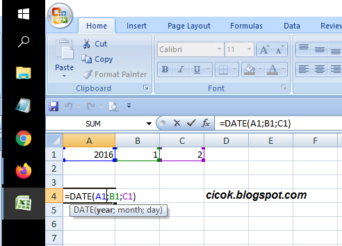 Gambar " Penulisan Rumus DATE Excel