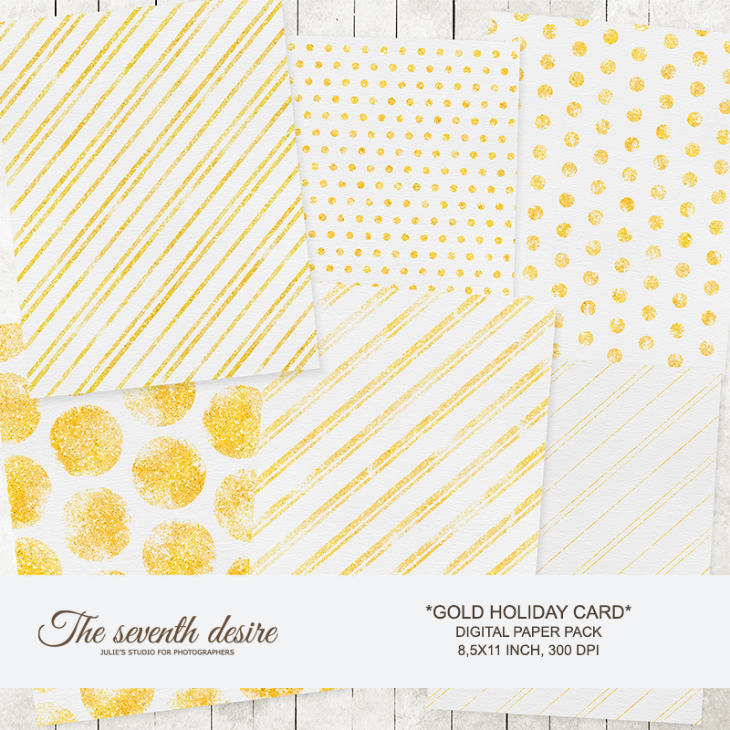 Gold Holiday Card - Digital Paper Pack - The Seventh Desire