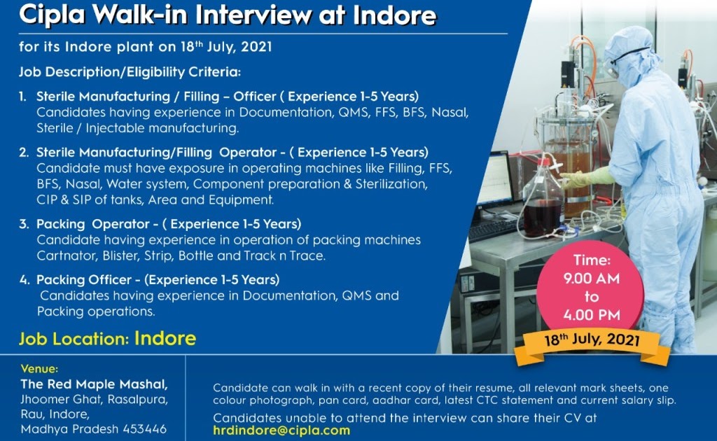 CIPLA LIMITED - WALK IN DRIVE FOR STERILE MANUFACTURING / PACKING AT INDORE