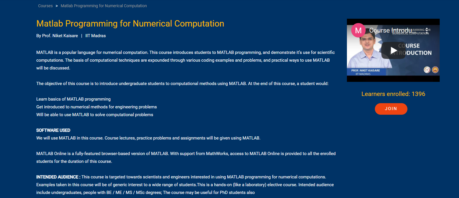 Matlab Programming for Numerical Computation By Prof. Niket Kaisare ... Matlab Programming for Numerical Computation By Prof. Niket Kaisare ...