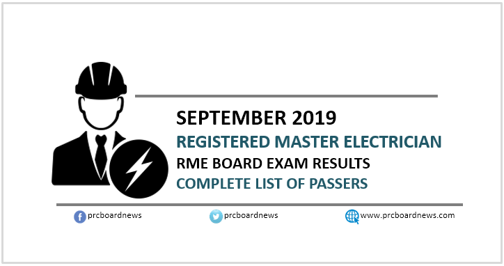 RME List of Passers: September 2019 Registered Master Electrician board ...
