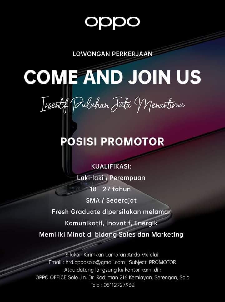 Lowongan Kerja Promotor OPPO Solo - Agustus 2020 - Info Loker 2023