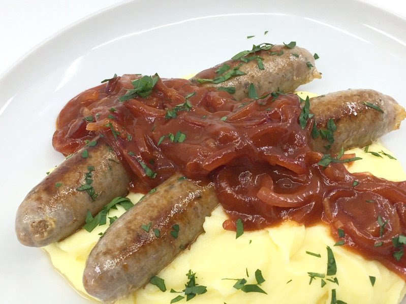 Lecker Bentos und mehr: Kalbsbratwürste mit Kartoffelpüree und Zwiebel ...
