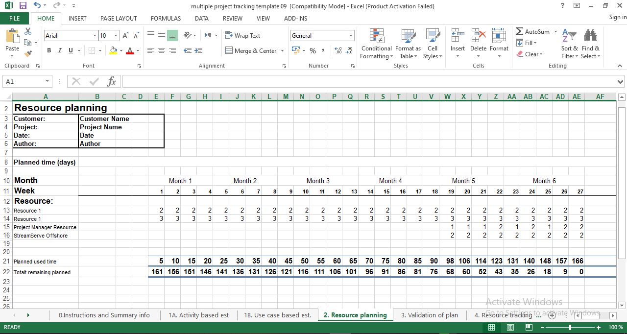 Resource planning excel template free