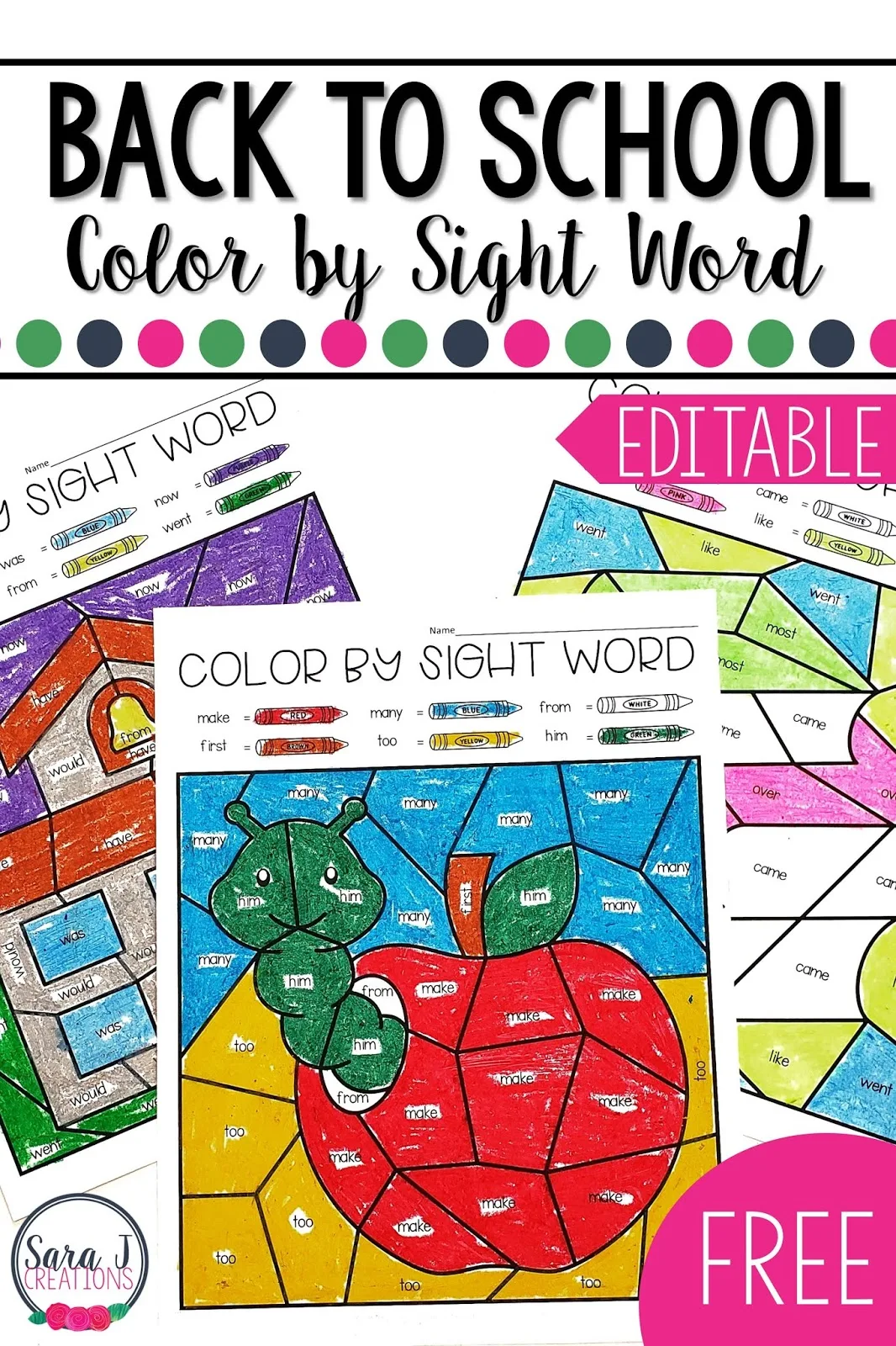Editable Color by Sight Word for the Whole Year | Sara J Creations