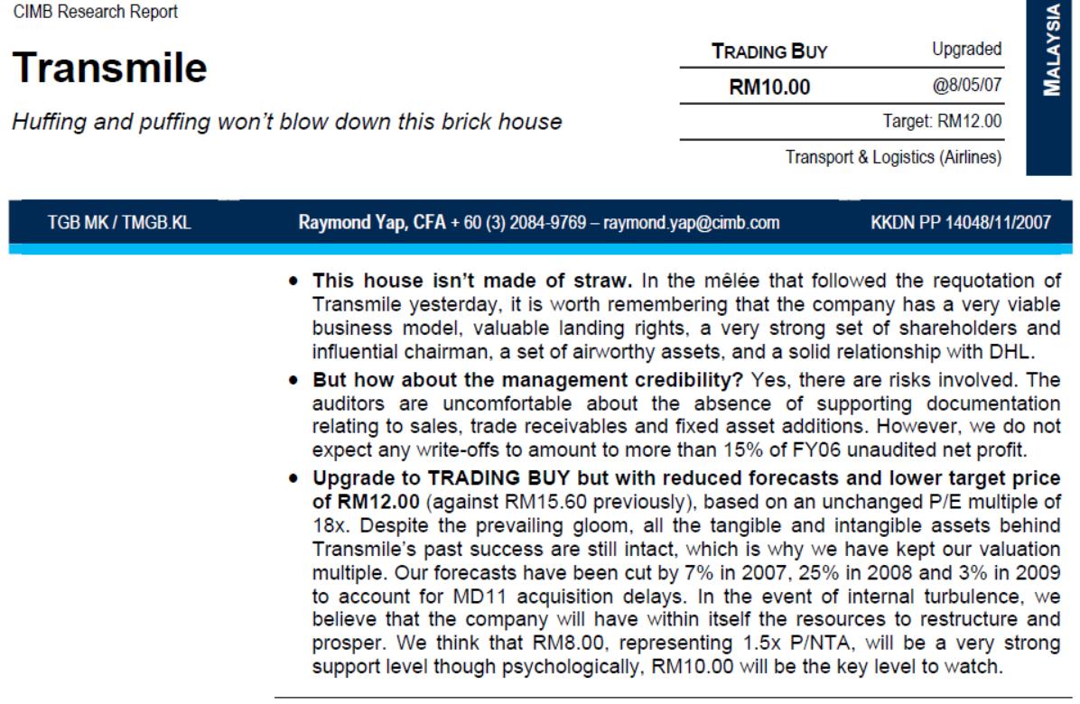 A Malaysian Turtle Investing Diary...By Amateur for Amateur: Transmile ...