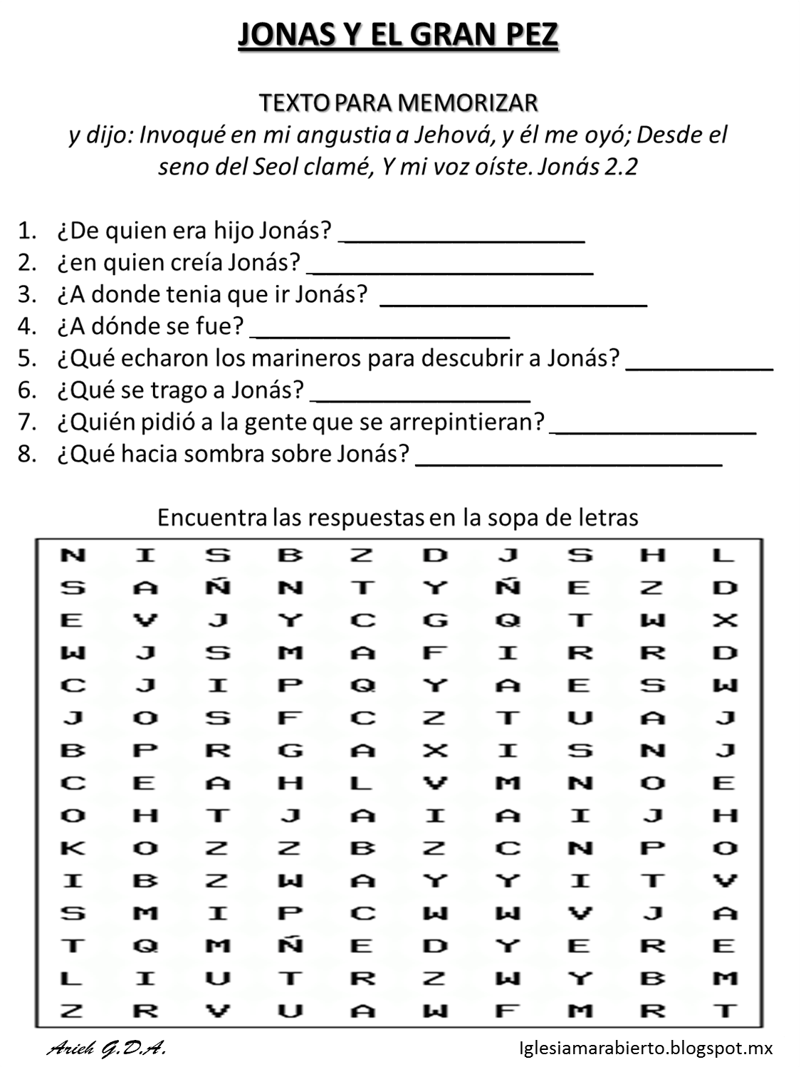 ESTUDIO BÍBLICO PARA NIÑOS (JONÁS Y EL GRAN PEZ)) - Mar de Vida Abundante
