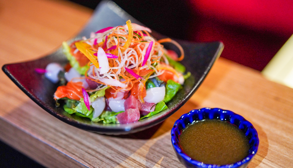 Teppan white toast, stuffed with medium-rare MB9 wagyu beef, sprinkled ...