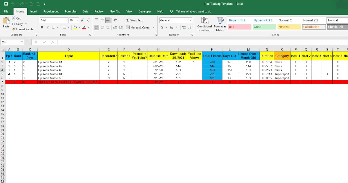 Excel Spreadsheets Help: Podcast Analytics Tracking Spreadsheet