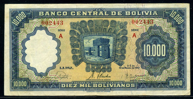 Bolivia 10000 Bolivianos banknote 1942|World Banknotes & Coins Pictures ...