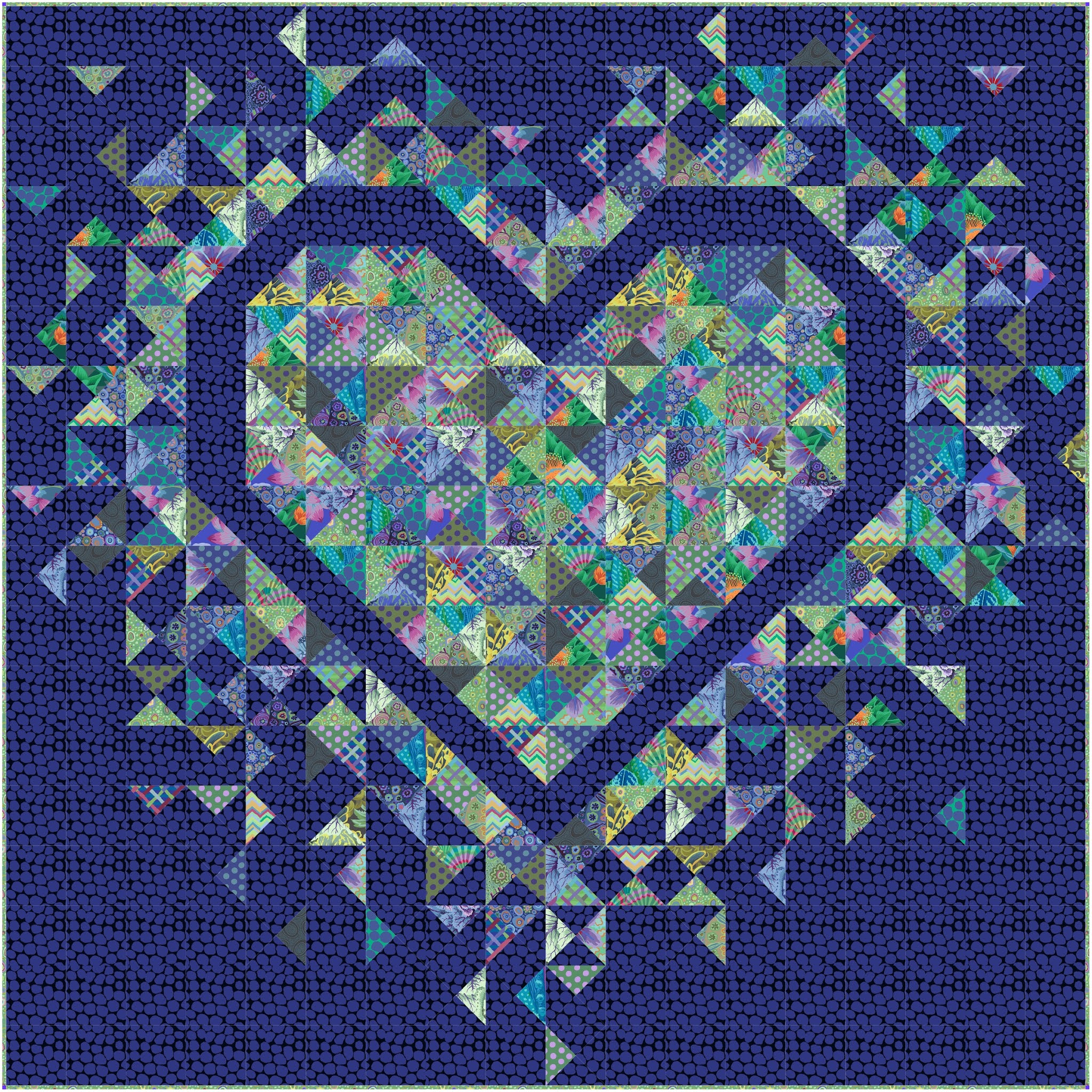 Slice of Pi Quilts: Exploding Heart Quilt in Parakeet