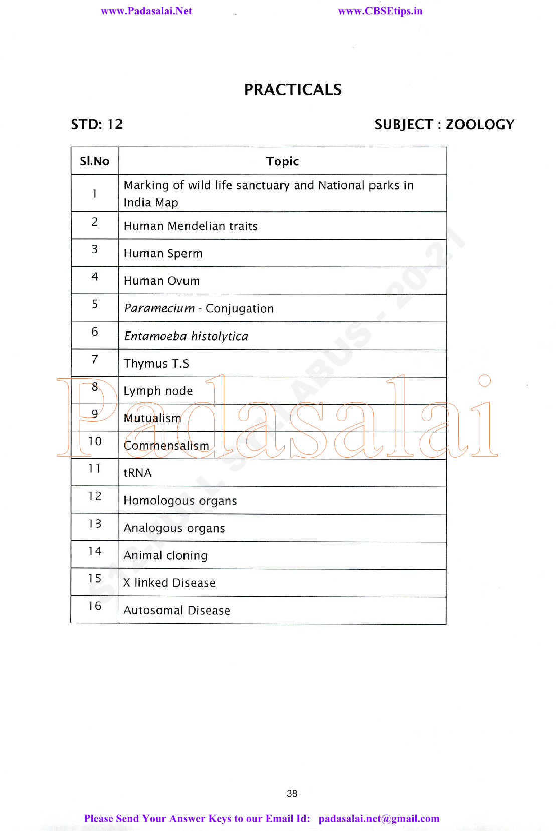 Plus Two / 12th Standard -Zoology - New Reduced Syllabus 2020 - 2021 ...