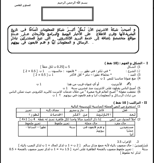 نموذج 4 للفرض و الاختبار الكتابي الأول خلال الأسدس الدورة الثانية في