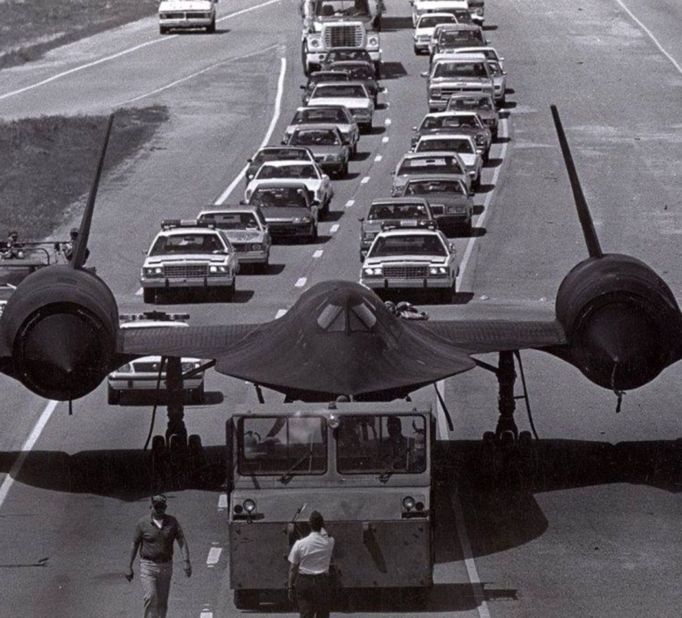 Just A Car Guy: probably the only time a SR 71 was on the freeway