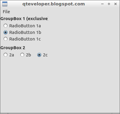 Qteveloper: QtQuick.Controls example, RadioButton and GroupBox