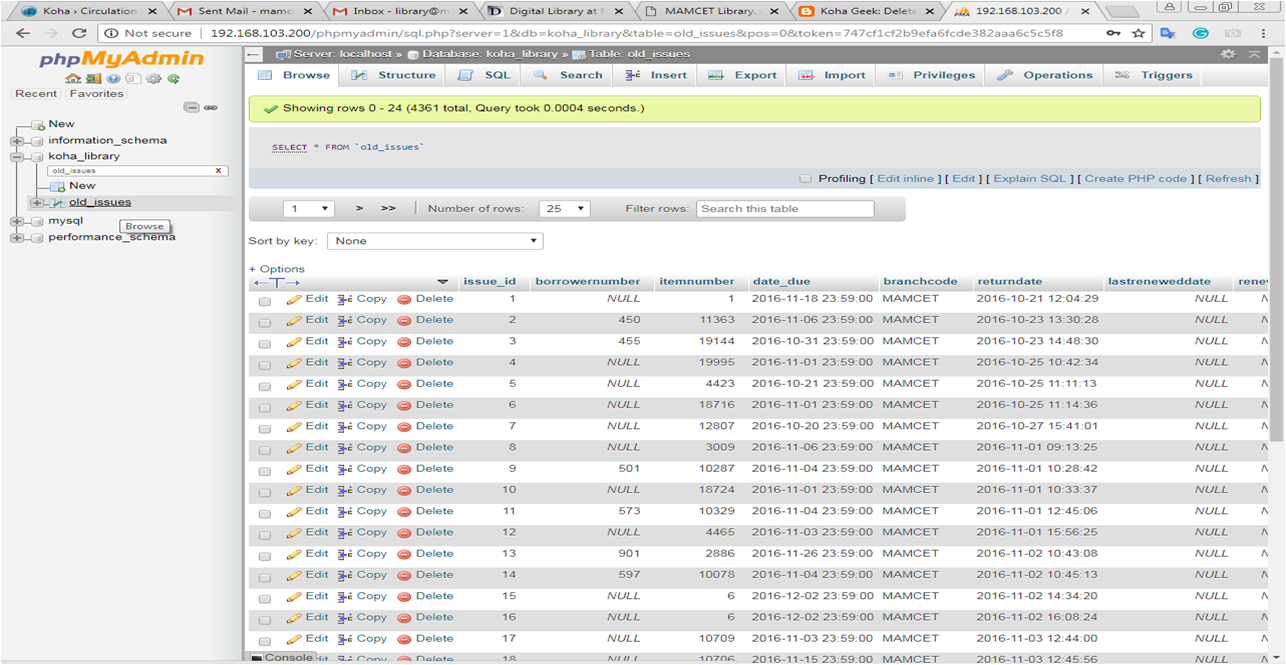 DBMS Auto Increment fix (Delete circulation entries from database tables) DBMS Auto Increment fix (Delete circulation entries from database tables)