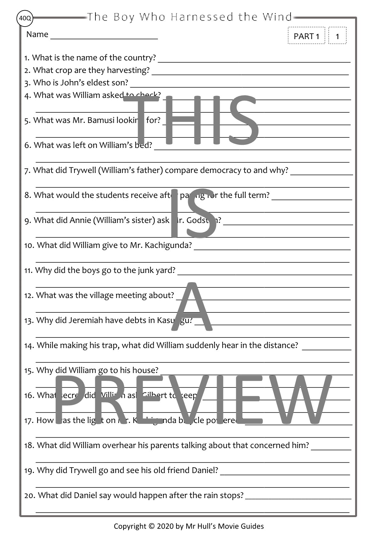 The Boy Who Harnessed the Wind + Activities - Answer Keys Included ...