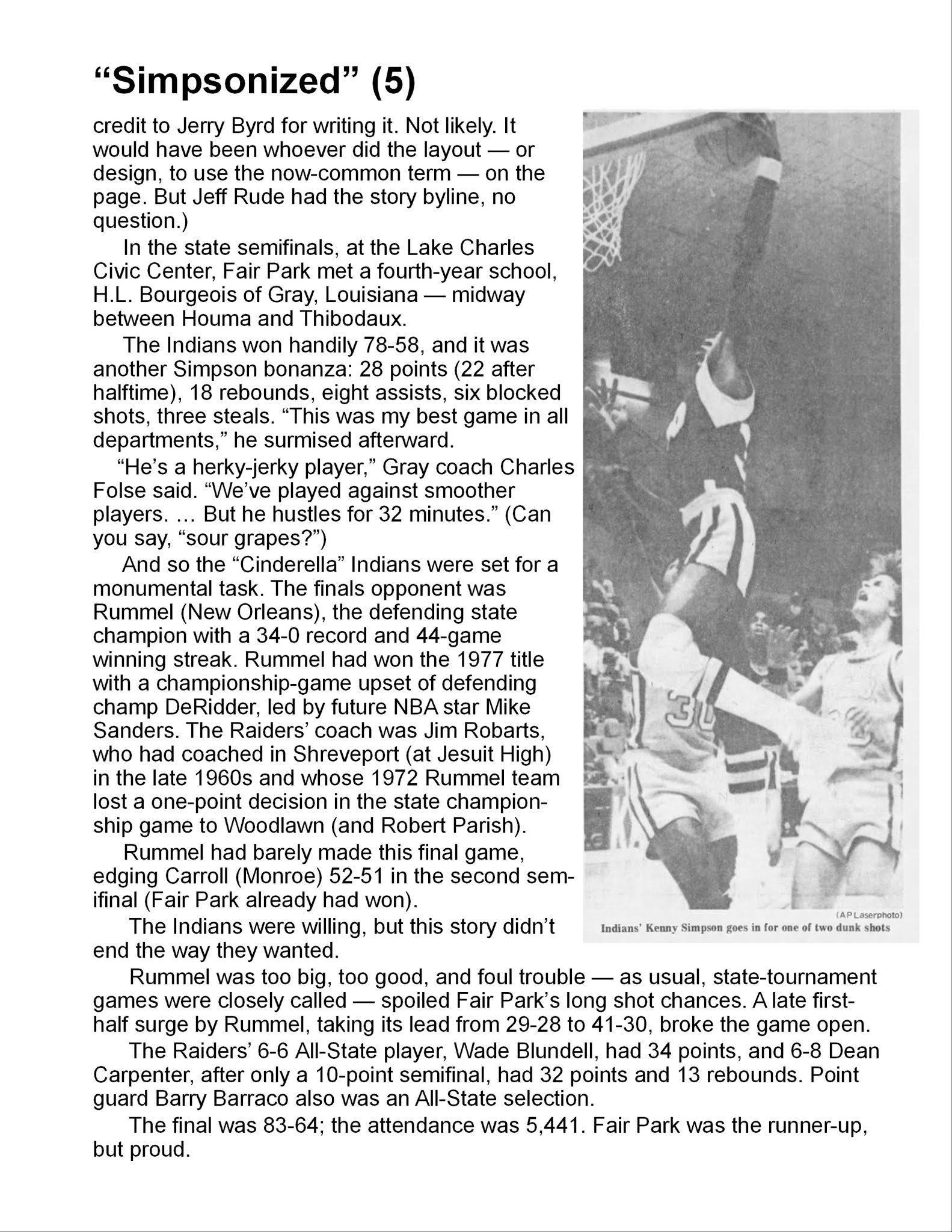 Once A Knight ...: "Simpsonized:" Recalling a 1978 basketball team and ...