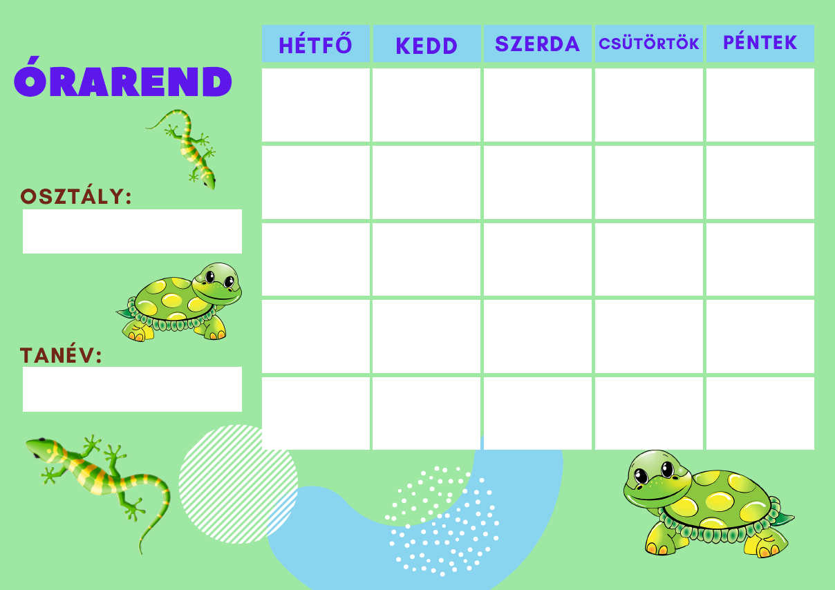 TANÍTÓI KINCSESLÁDÁM: Órarendek 1.