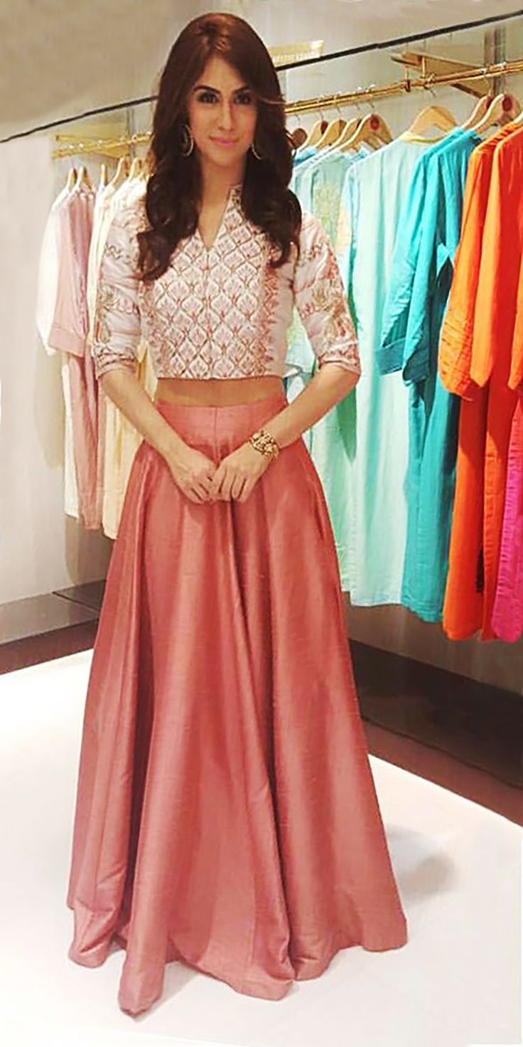 CROP TOP AND BLUSH COLOUR SKIRT FOR TEENAGE GIRLS crop-top-and-blush-colour-skirt-for-teenage-girls