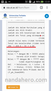 √ Cek LKAM UT (Melihat IPK Sementara) - Nanda Hero