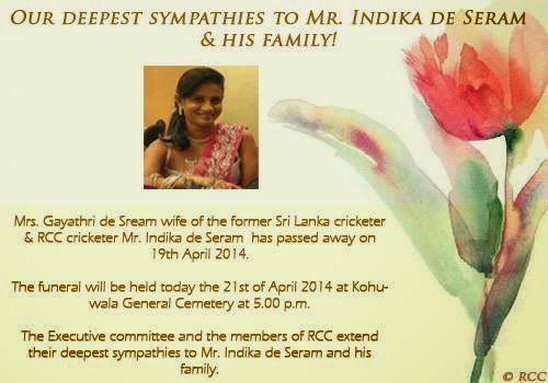 Ragama Cricket Club: Our deepest sympathies to Mr. Indika de Seram ...