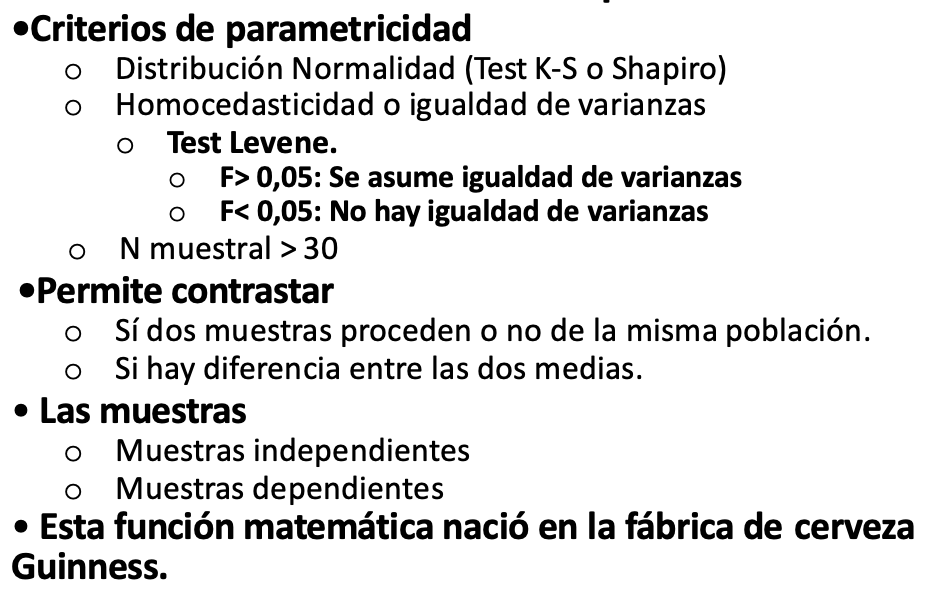 Tema 13: Pruebas paramétricas más utilizadas en enfermería.