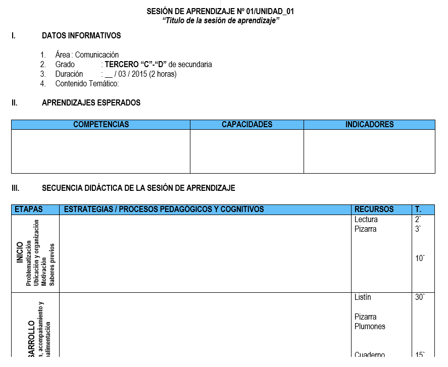 Formato Sesión de Aprendizaje ~ Sesiones con Rutas del Aprendizaje