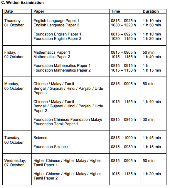 2015 PSLE TIME TABLE (www.seab.gov.sg)