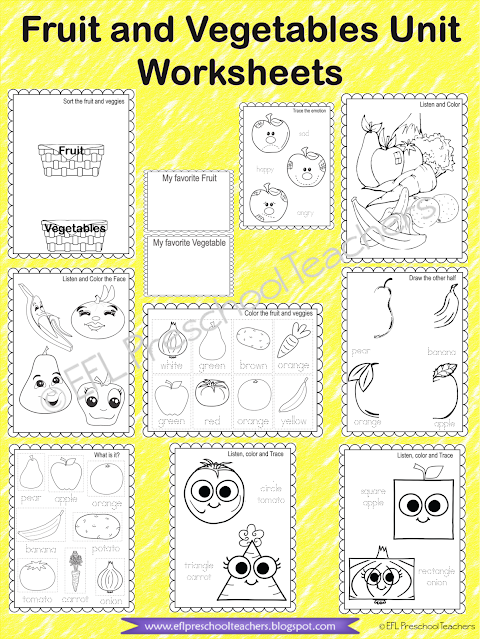 ESL/EFL Preschool Teachers: Fruit and Vegetables Theme Worksheets for ...