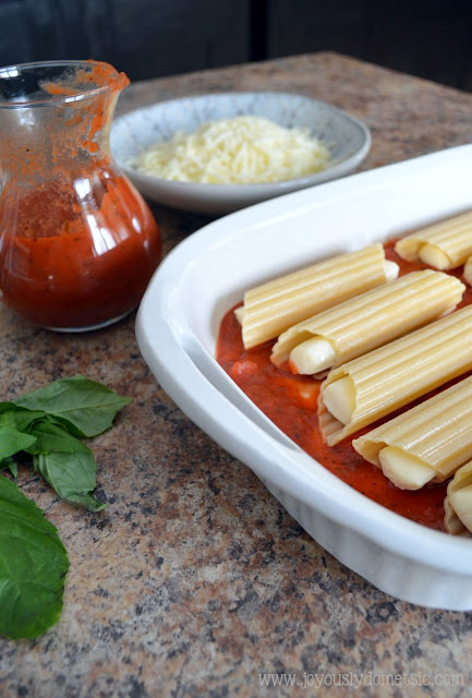Joyously Domestic: Easy Weeknight String Cheese-Stuffed Manicotti