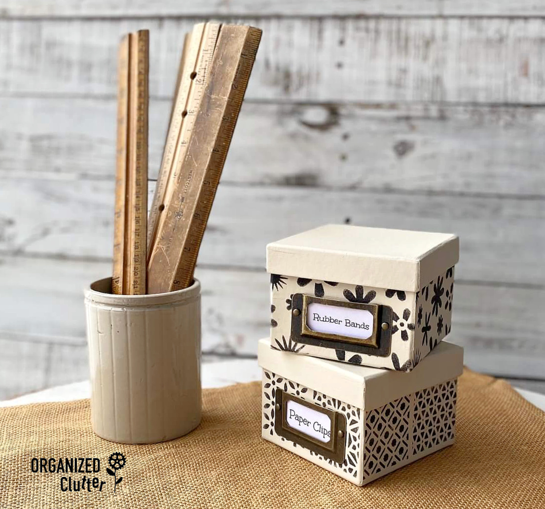 Dollar Tree Boxes Upcycled As Desk Top Storage Bins - Organized Clutter