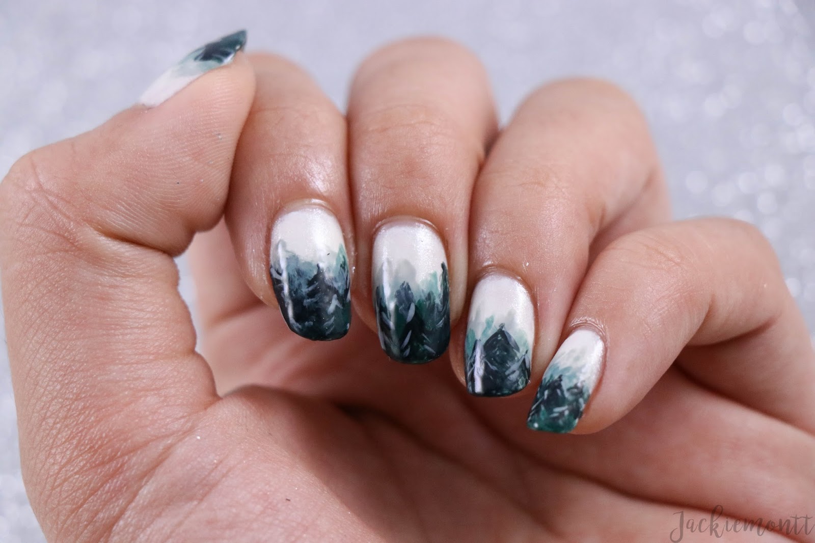 Foggy Forest Winter Ombre Nail Art - JACKIEMONTT