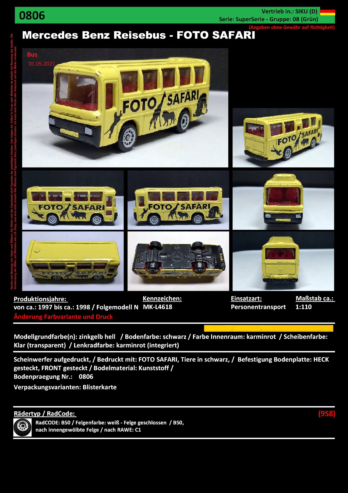 0806 - Mercedes Benz Reisebus - FOTO SAFARI - von/ab ca.: 1997 - (SIKU SuperSerie)