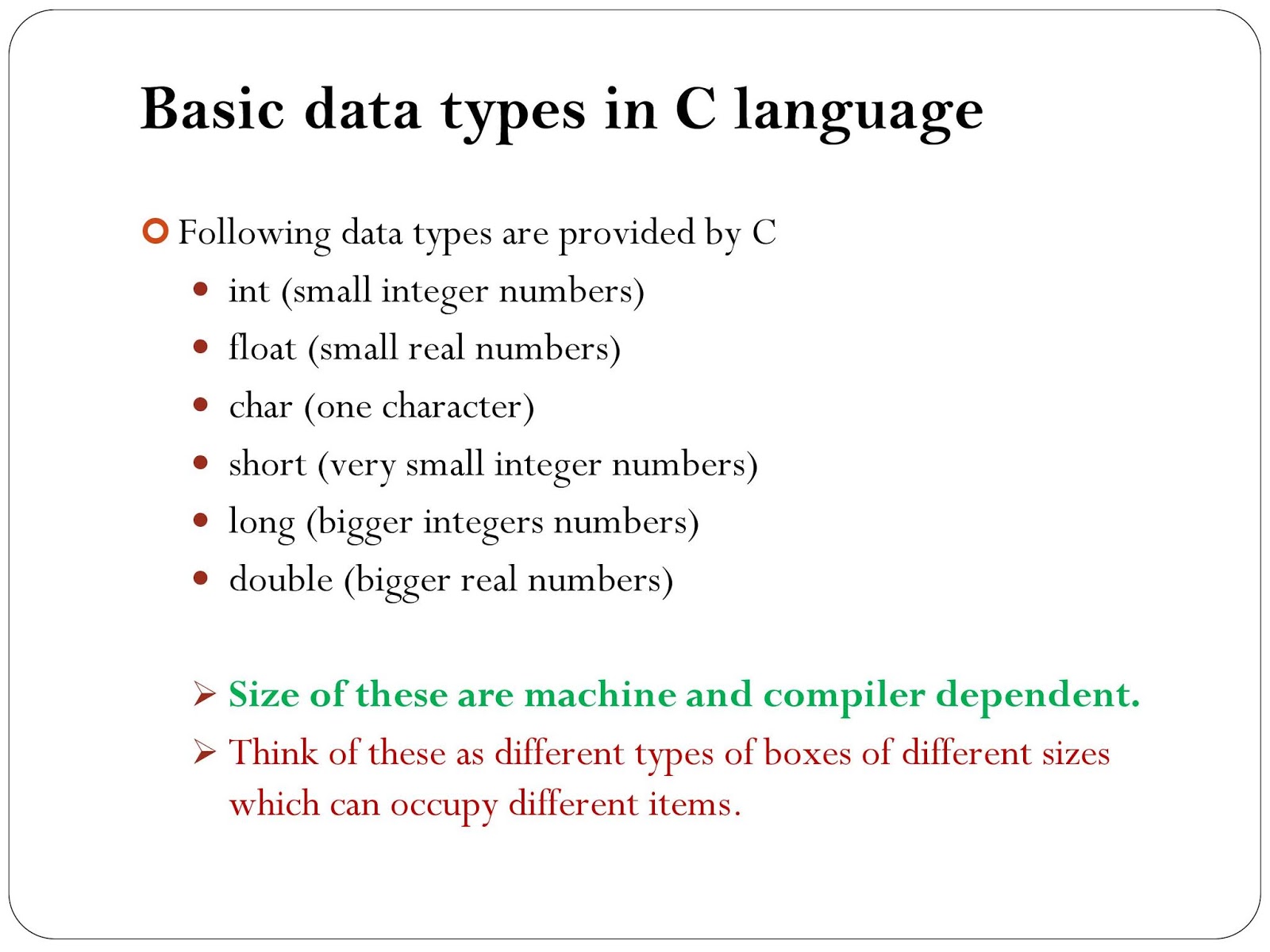 Basic Data Types And Printf Function C Programming Language