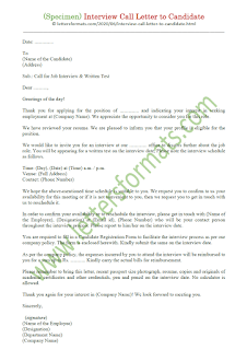 Interview Call Letter to Candidate from HR Department (Sample)