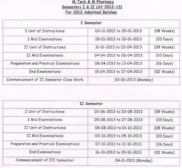 Exam Section: Academic Calenders