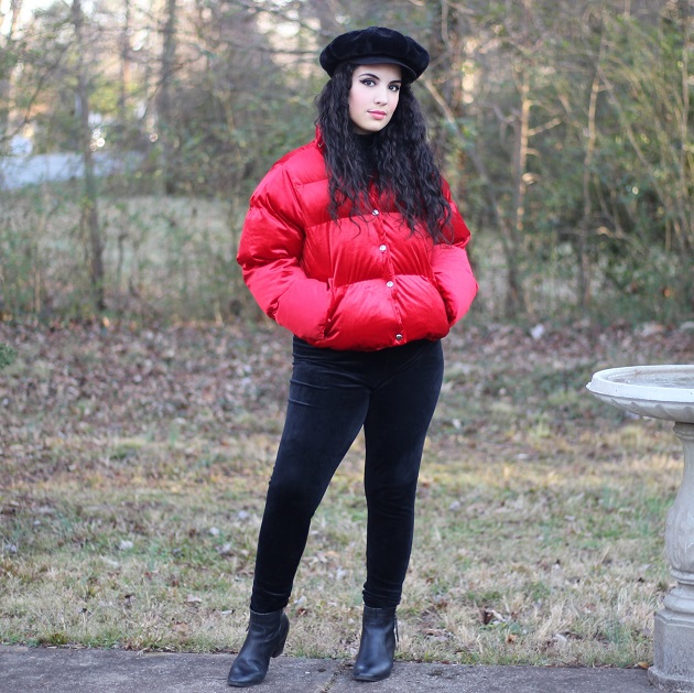 Libertad Green: SHEIN Red Velvet Puffer Jacket